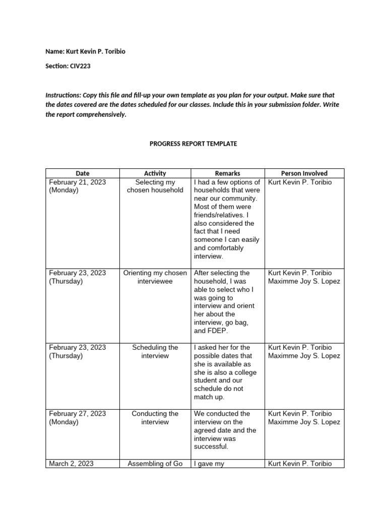 Progress Report on Household Emergency Plan | PDF