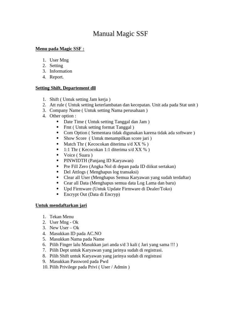Manual Magic SSF | PDF