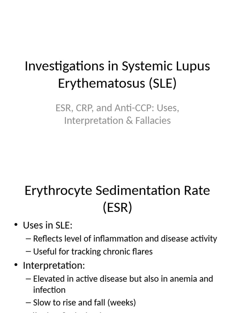 SLE Inflammation Markers: ESR, CRP, Anti-CCP | PDF