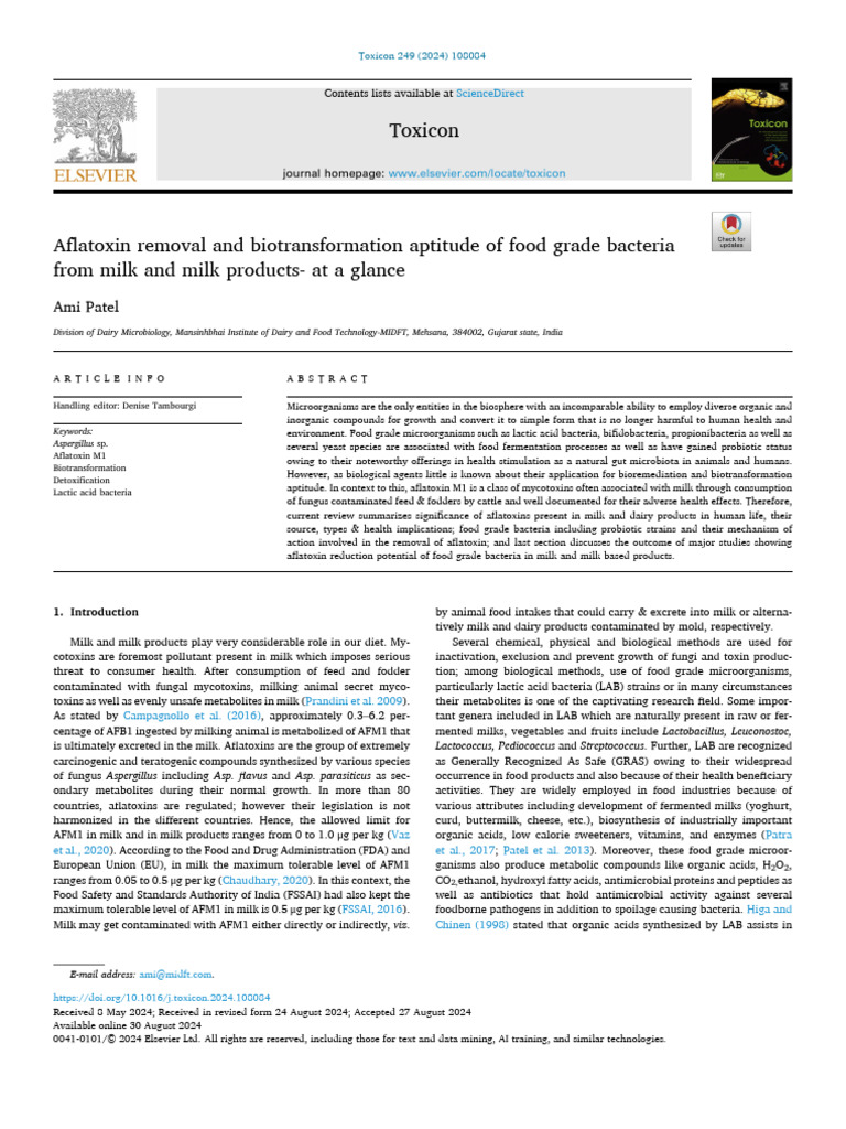 2024 Aflatoxin Removal and Biotransformation Aptitude of Food Grade ...