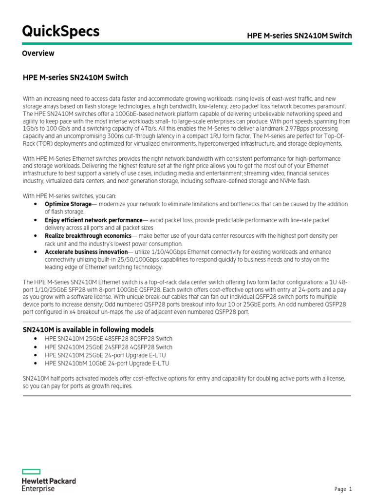 HPE SN2410M Switch QuickSpecs | PDF | Computer Network | Routing