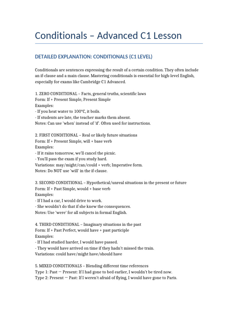 Conditionals C1 Lesson | PDF | Language Mechanics | Syntax