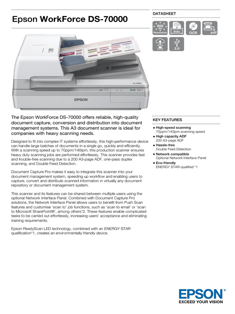 Epson DS-70000 Scanner Specs Overview | PDF | Image Scanner | Imaging