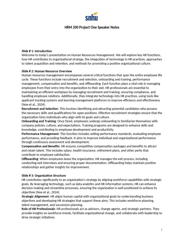 HRM 200 Project One Overview | PDF | Employee Retention | Human ...