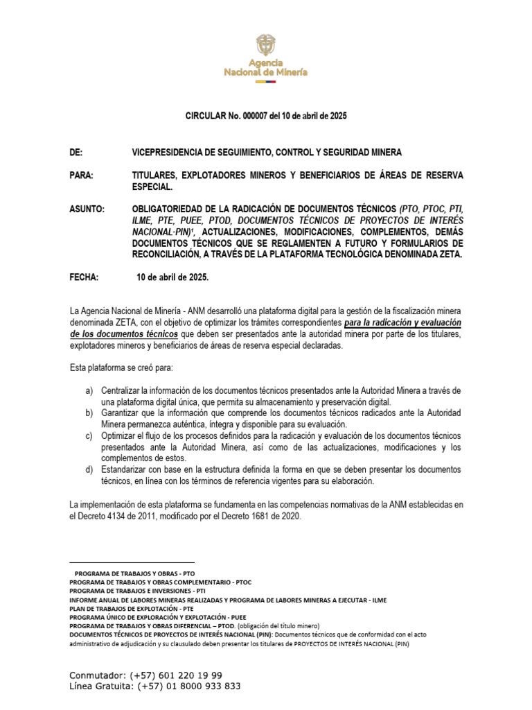 Circular 7 Del 10 de Abril de 2025. Zeta Minería | PDF