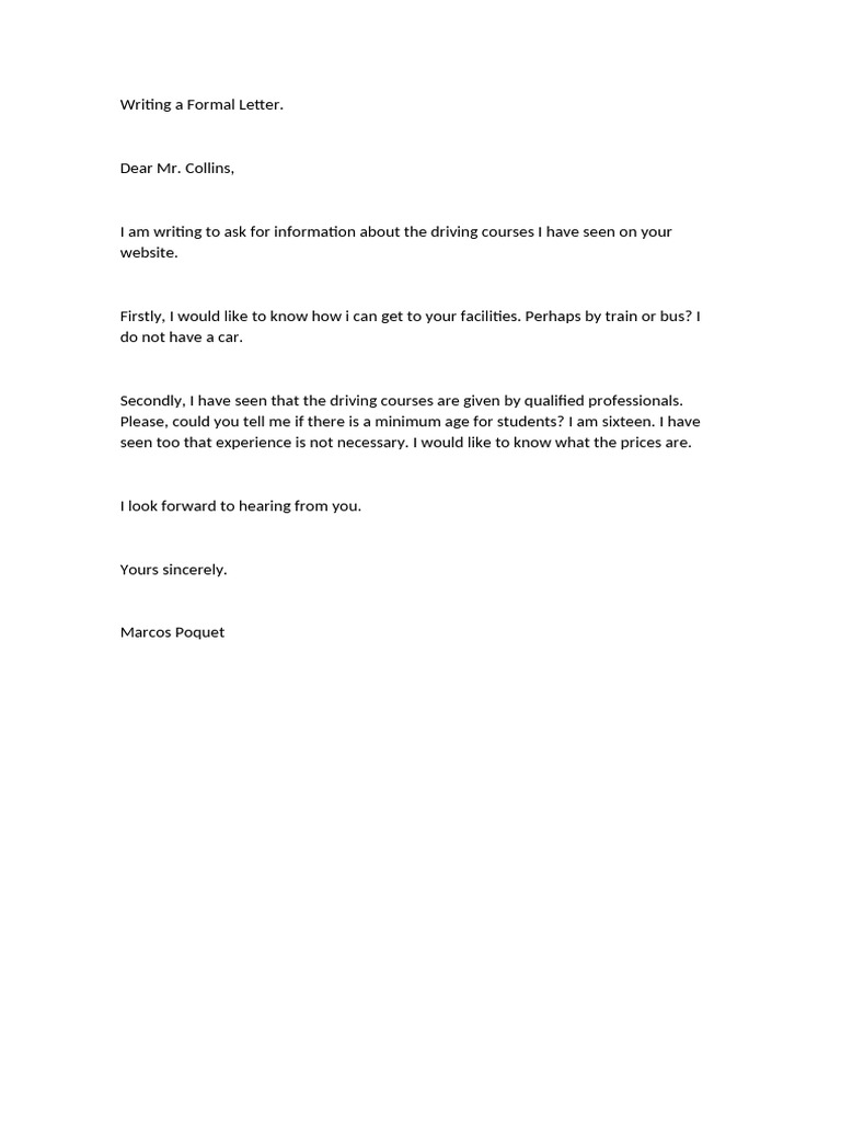 Writing A Formal Letter. B1 Inglés | PDF