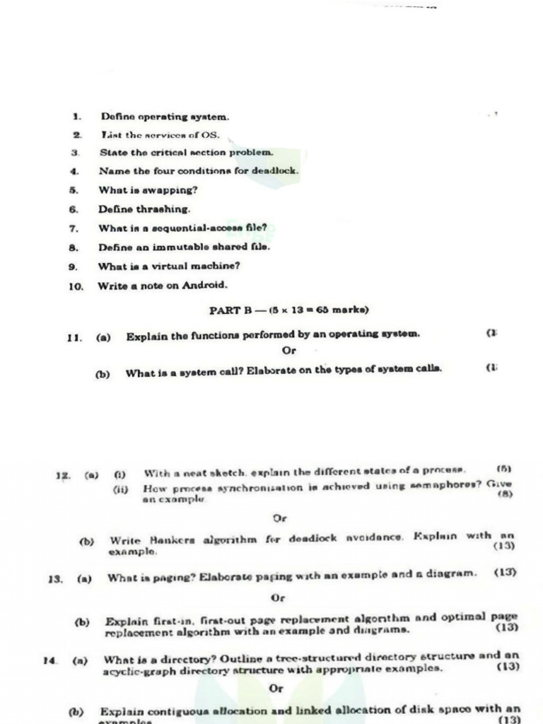 CS3451 Introduction To Operating Systems Apr May 2023 Question Paper Download | PDF