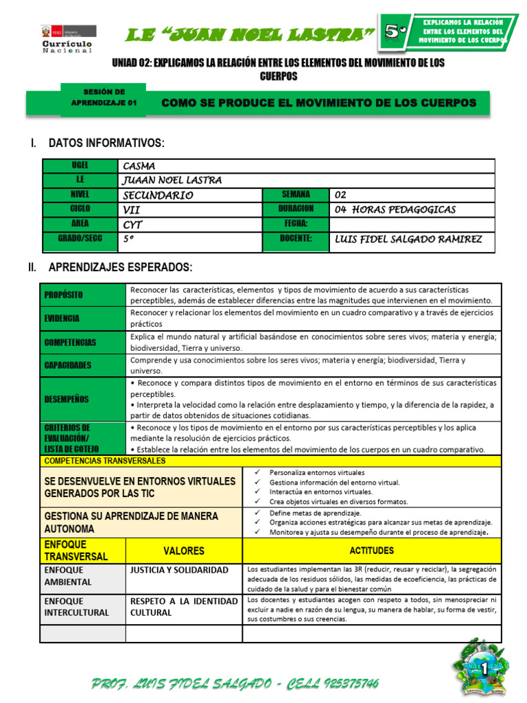 5º SES ACT 1-CyT-U2 IMPRIMIR | PDF | Aprendizaje | Percepción