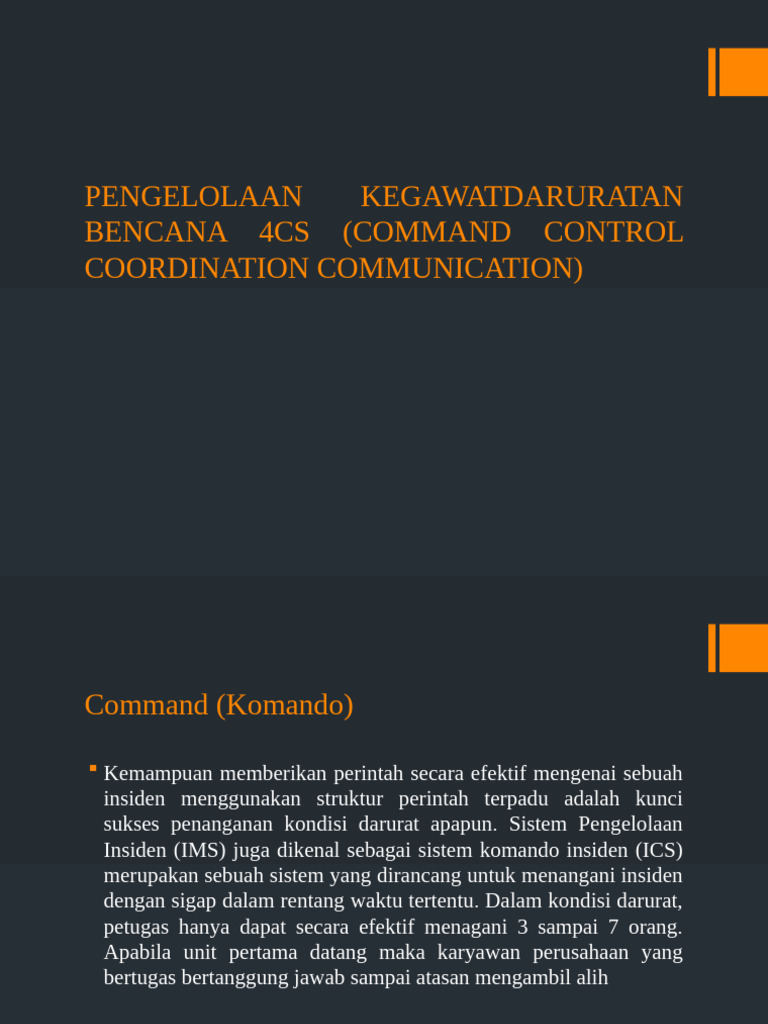 Pengelolaan Kegawatdaruratan Bencana 4cs Command Control Coordination | PDF