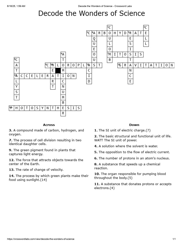 Decode The Wonders of Science - Crossword Labs Answers | PDF | Proton ...