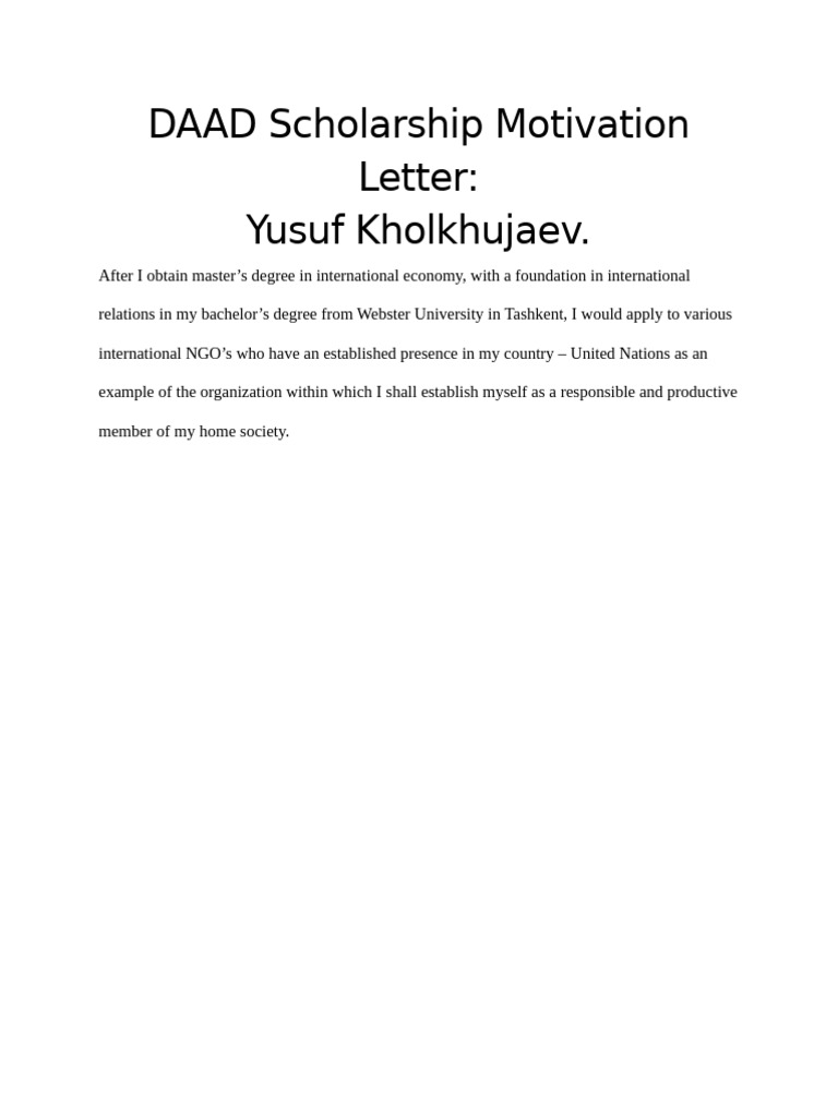 DAAD Scholarship Motivation Letter | PDF