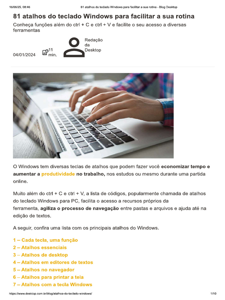 Teclas Atalhos Tecla Windows | PDF