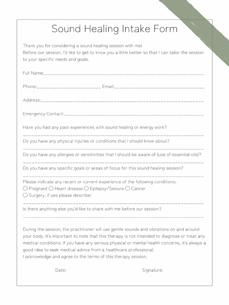 Sound Healing Intake Form PDF | PDF
