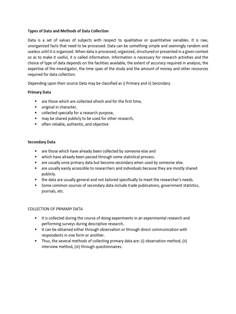 Methods of Data Collection | PDF | Survey Methodology | Questionnaire