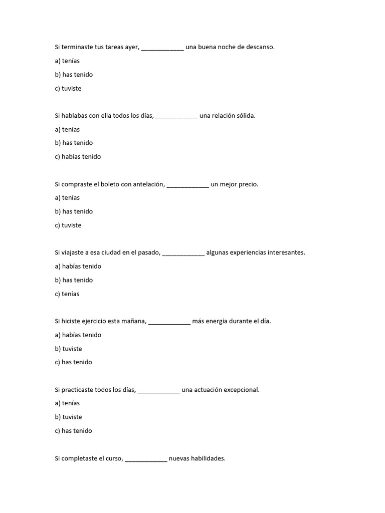 Ejercicios de gramática: tiempos verbales | PDF