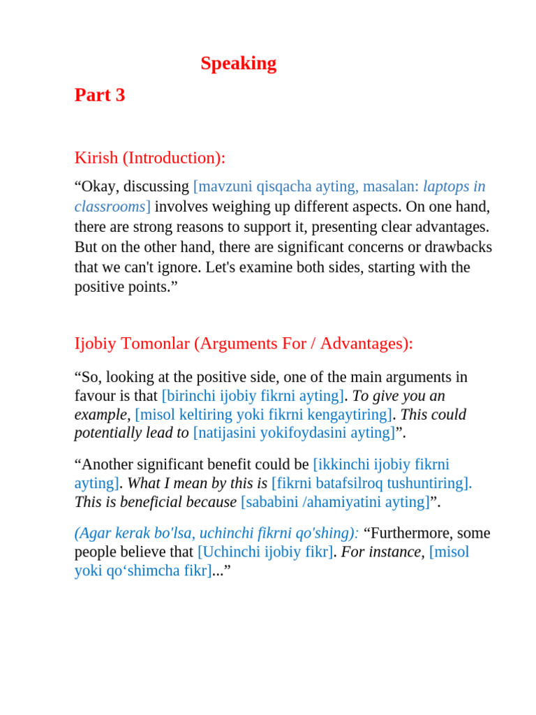 Speaking Part 3 Shablon | PDF
