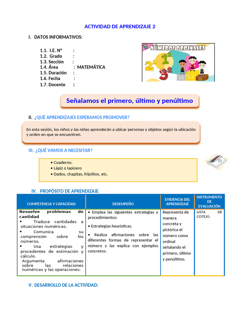 D2 A1 SESION MAT. Señalamos El Primero, Último y Penúltimo | PDF ...