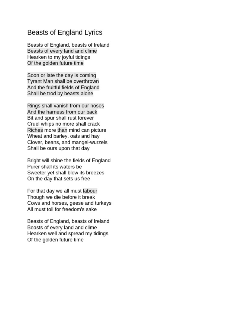 Beasts of England Lyrics | PDF