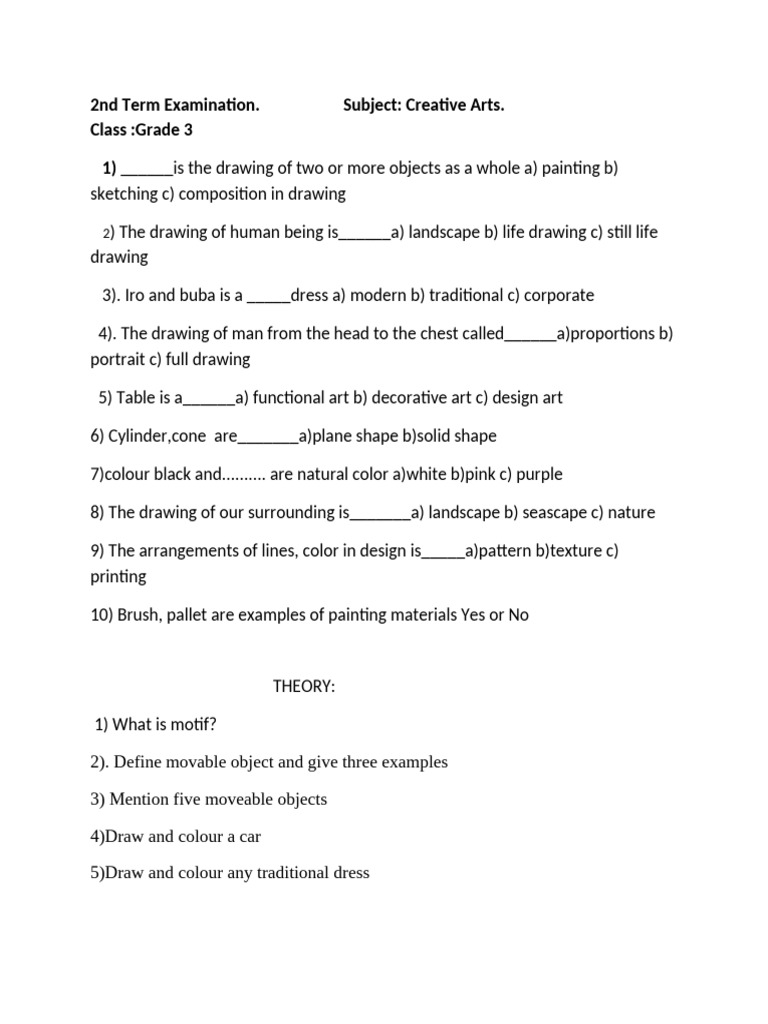 Grade 3 Creative Arts Exam Answers | PDF