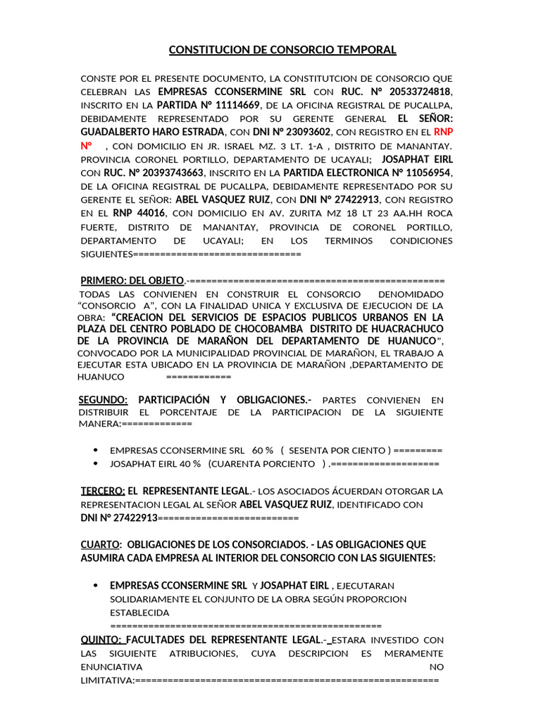 Constitucion de Consorcio Temporal | PDF | Bancos | Consorcio