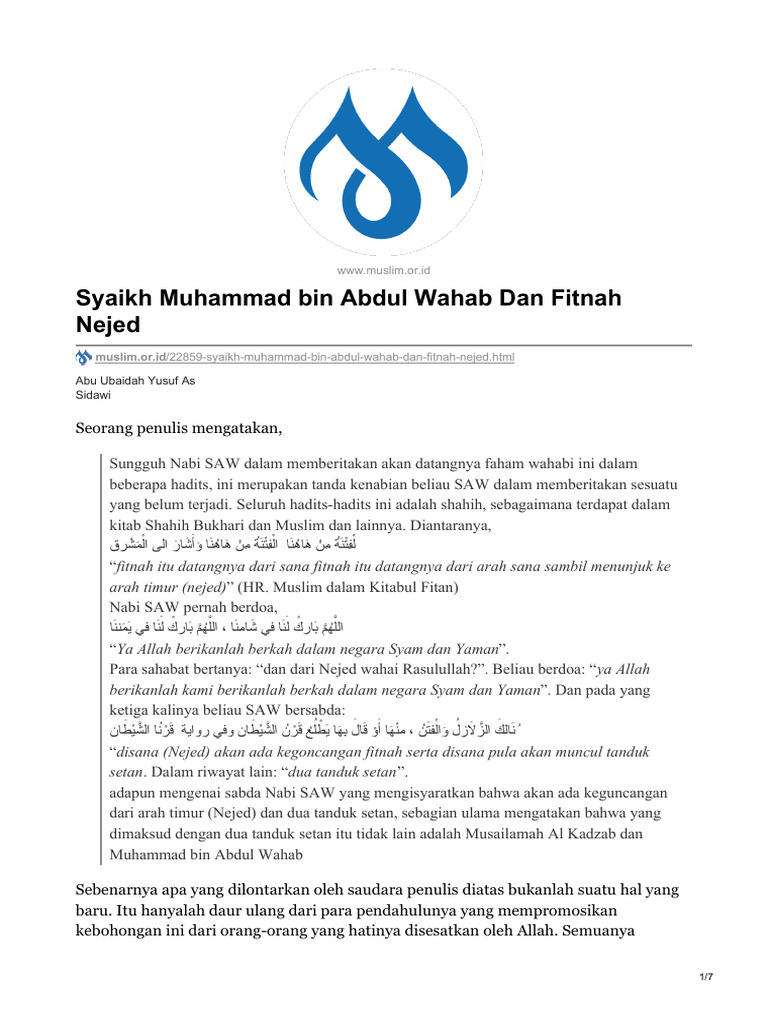 Fitnah Nejed dan Hadits Nabi SAW | PDF
