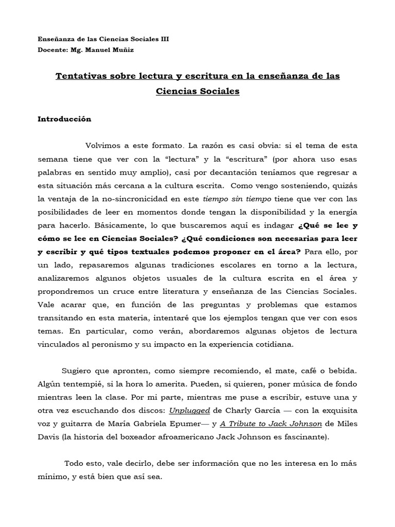 Lectura y Escritura en CCSS - Enseñanza de Las Ciencias Sociales III 2c ...