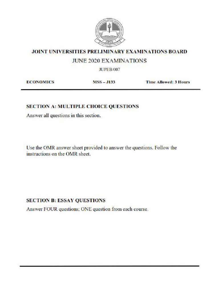2020 Economics Jupeb Past | PDF
