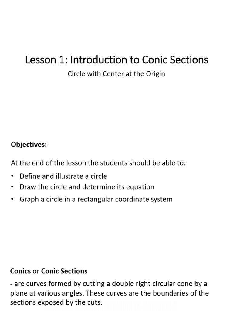 Precalculus Lesson 1 Intro To Conic Sections Circle With Center at The ...