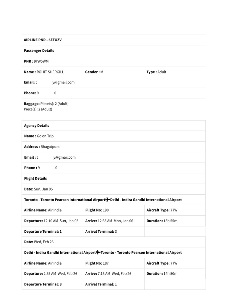 Rohit Shergill PNR Details | PDF