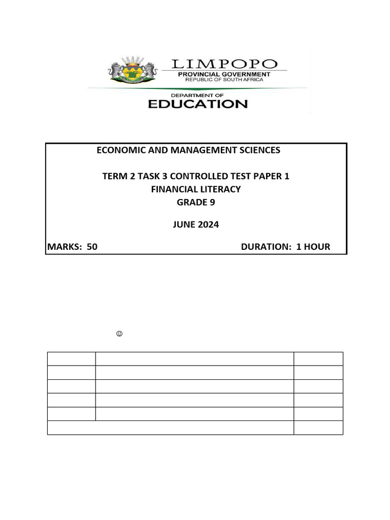 2024 Ems GR 9 Term 2 Paper 1 QP | PDF | Debits And Credits | Business