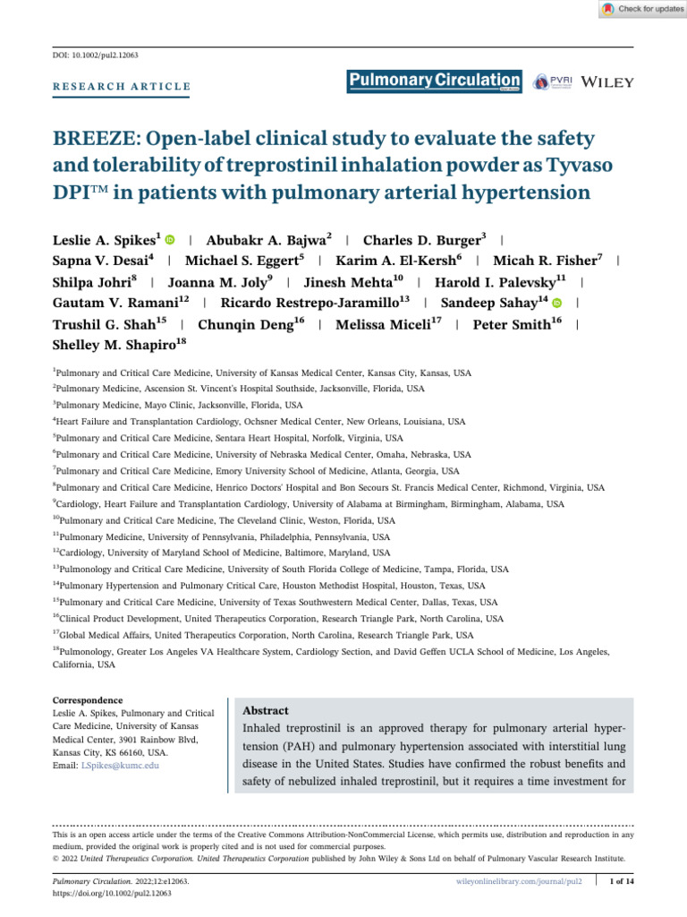 BREEZE Open Label Clinical Study To Evaluate The Safety and ...