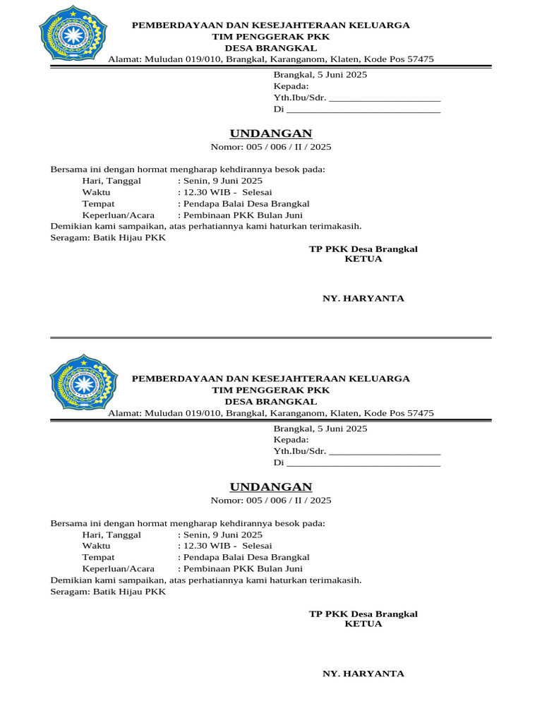 Undangan PKK | PDF