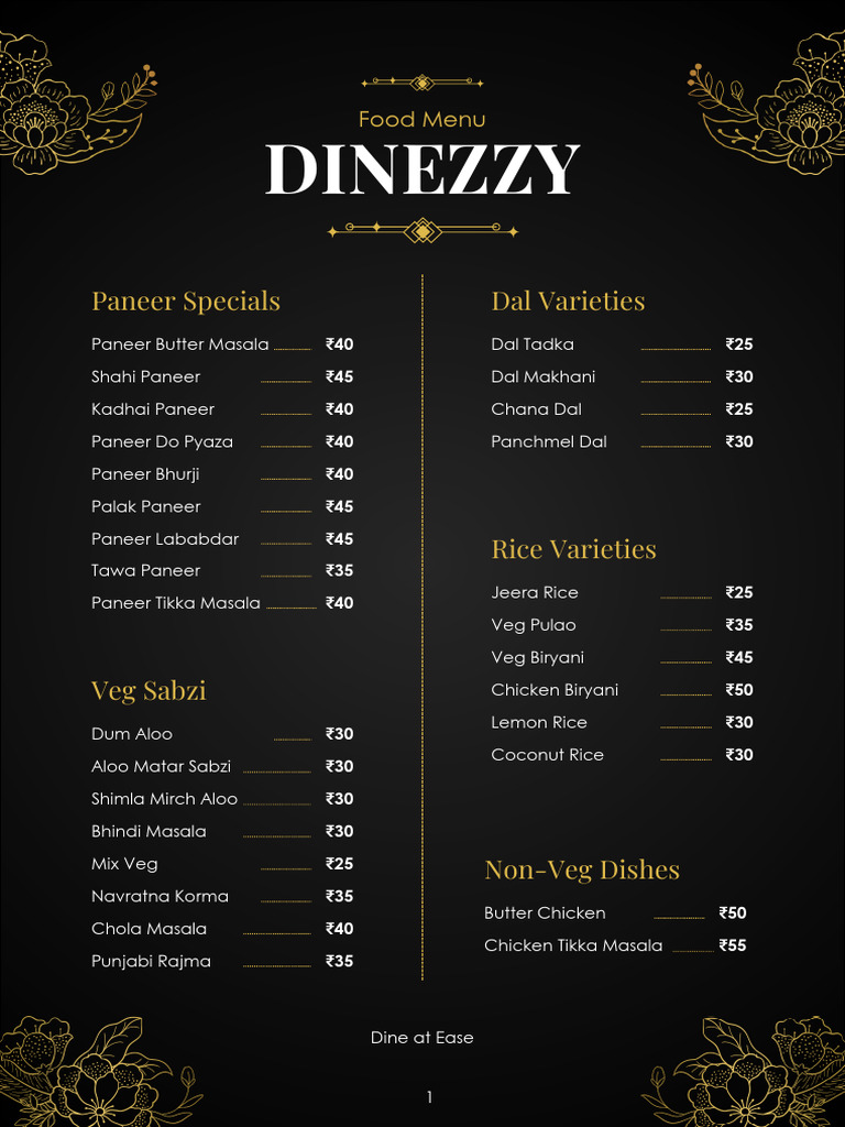 Dinezzzy Multi-Cuisine Menu Options | PDF