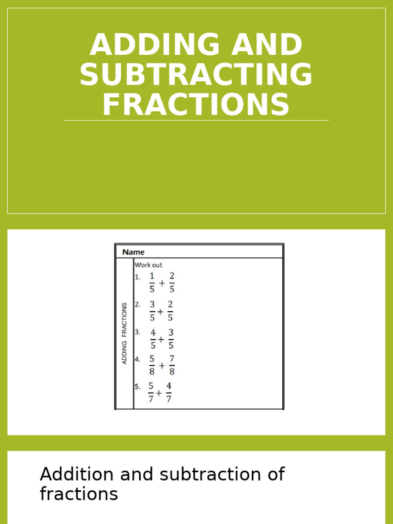 Adding And Subtracting Fractions Pdf