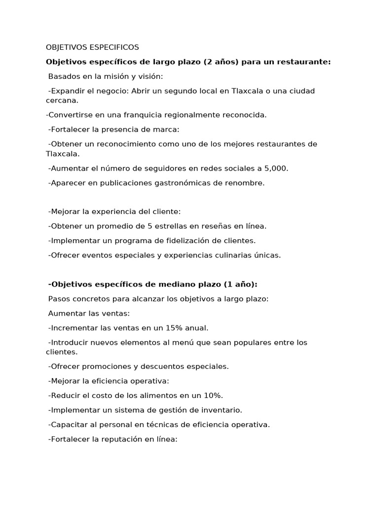 Objetivos Especificos | PDF