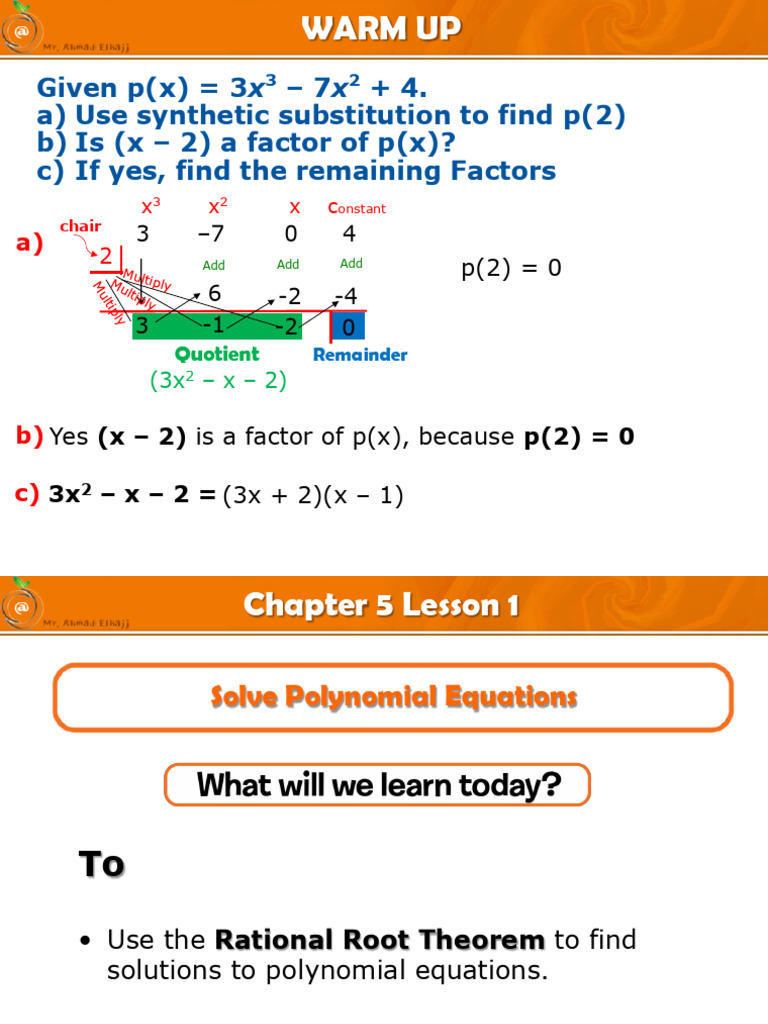 G10 CH5L1 Solve Polynomial Equations | PDF | Factorization | Polynomial
