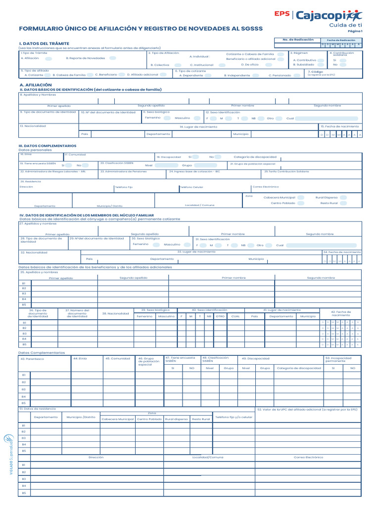 Formulario Cajacopi... | PDF