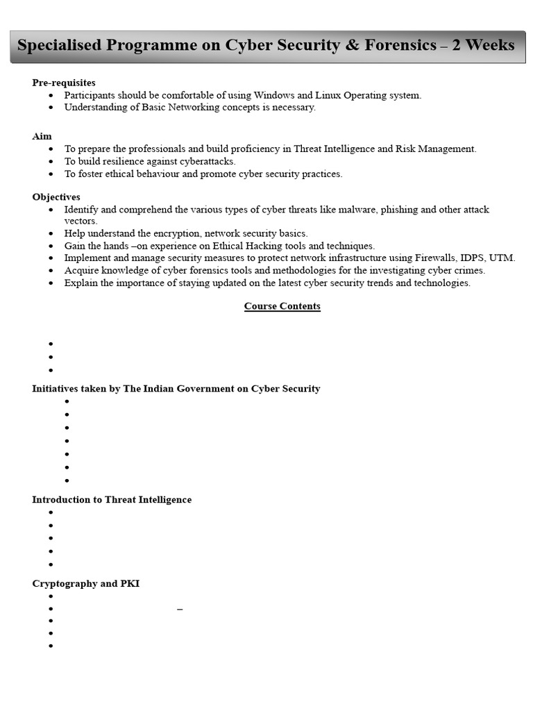 Course Contents Cyber Security Forensics | PDF | Security | Computer Security