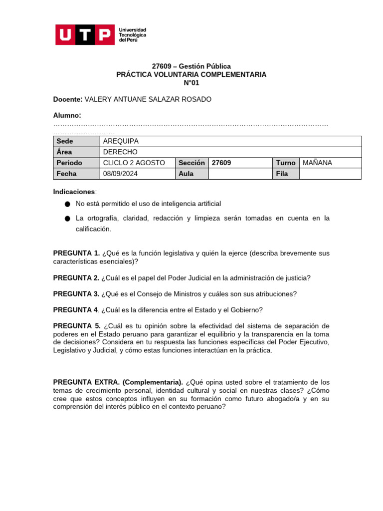 Práctica Voluntaria Complementaria N°01. Gestión Pública | PDF