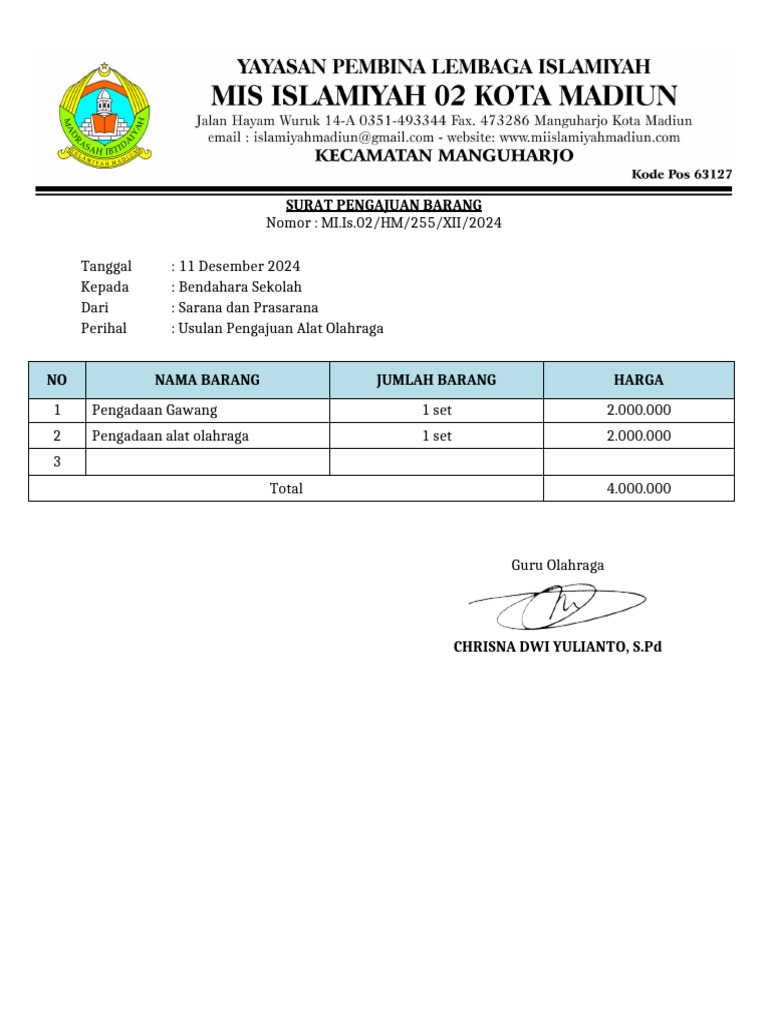 Surat Pengajuan Barang | PDF