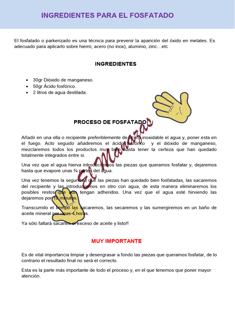 Ingredientes y Proceso de Fosfatado | PDF