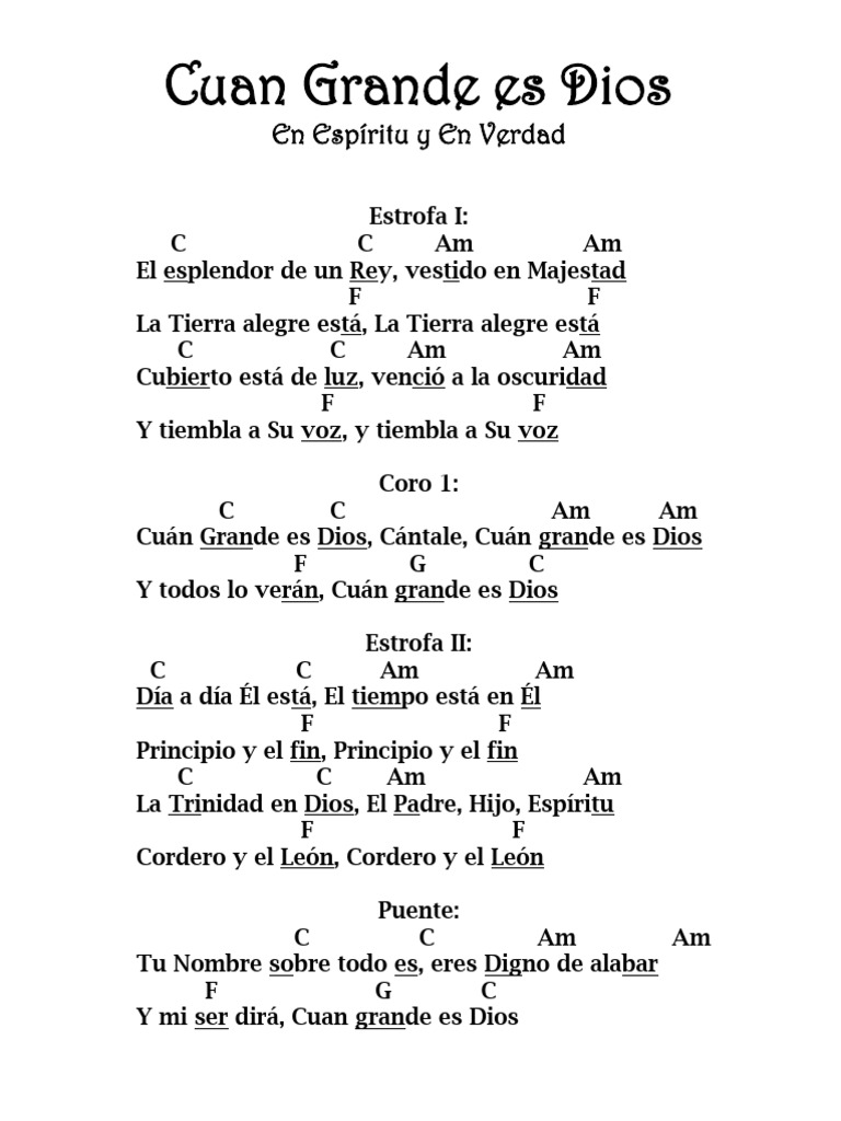Cuan Grande Es Dios - en Espíritu y en Verdad - Cifrado | PDF