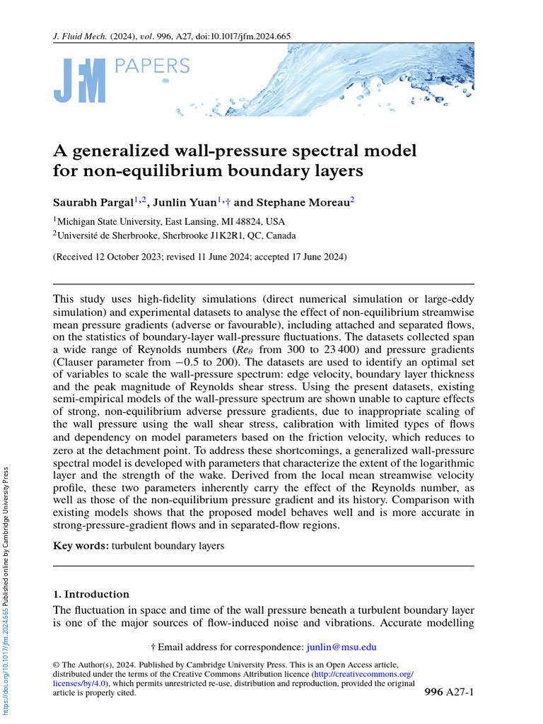 Div Class Title A Generalized Wall Pressure Spectral Model For Non Equilibrium Boundary Layers ...