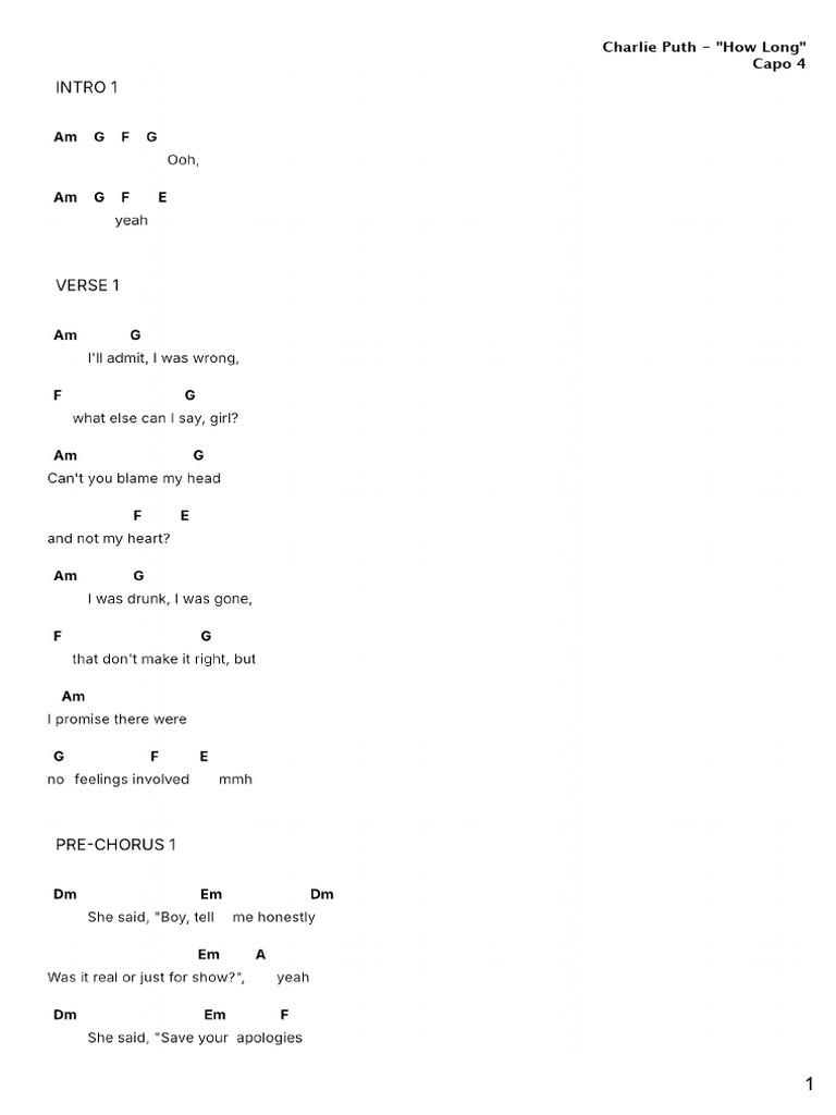Charlie Puth - How Long | PDF