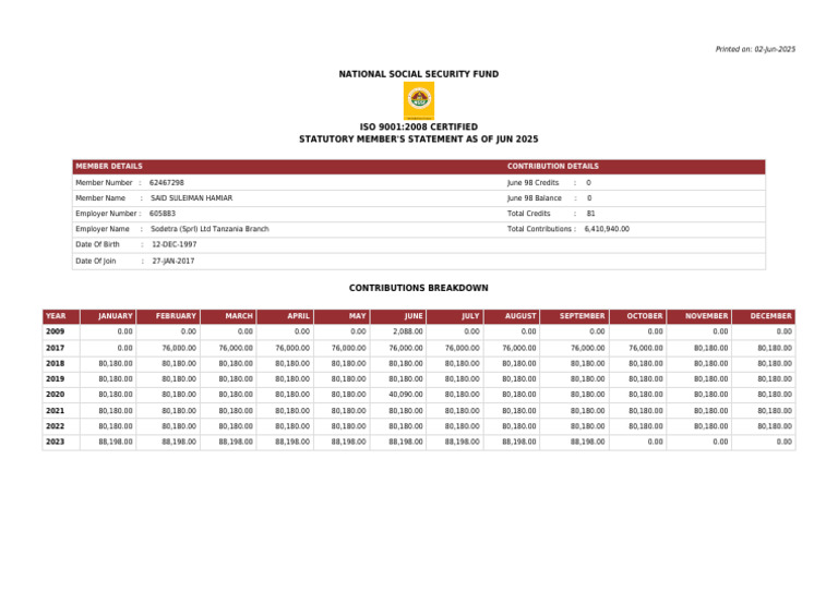 Member Statement: NSSF June 2025 | PDF