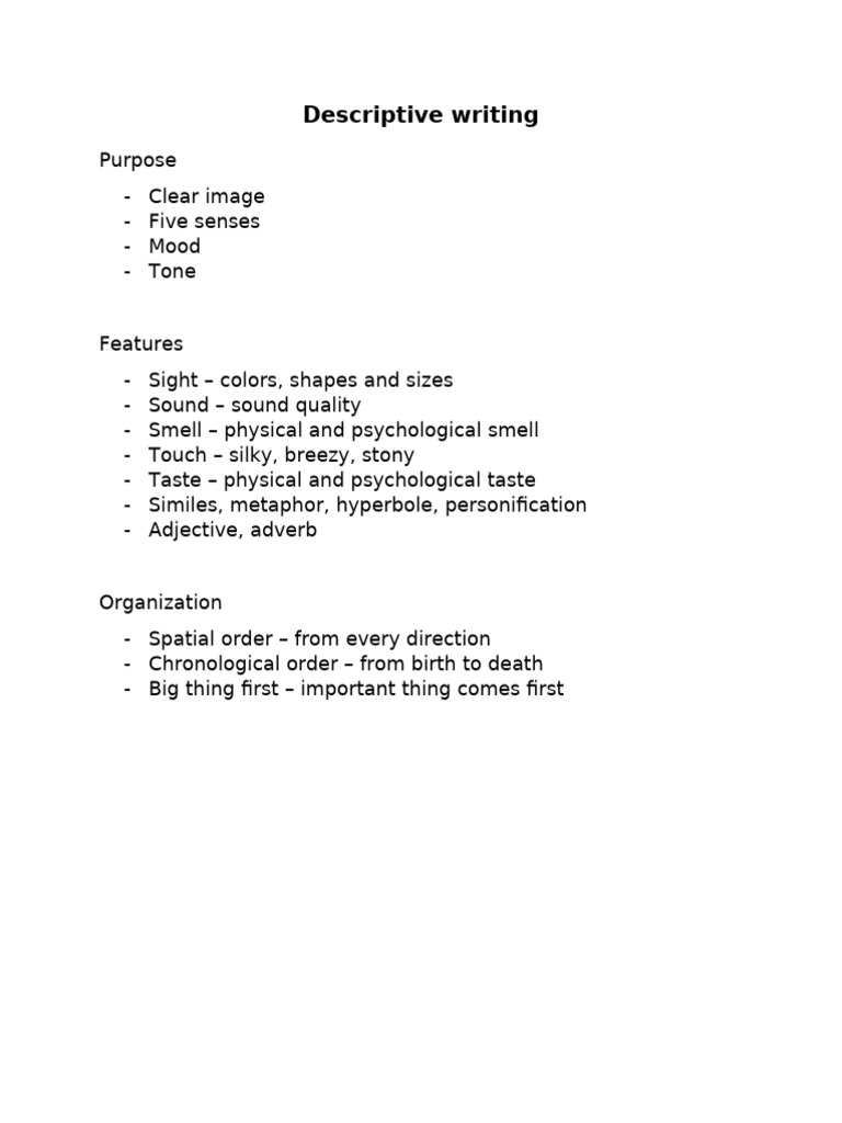 Descriptive Writing | PDF