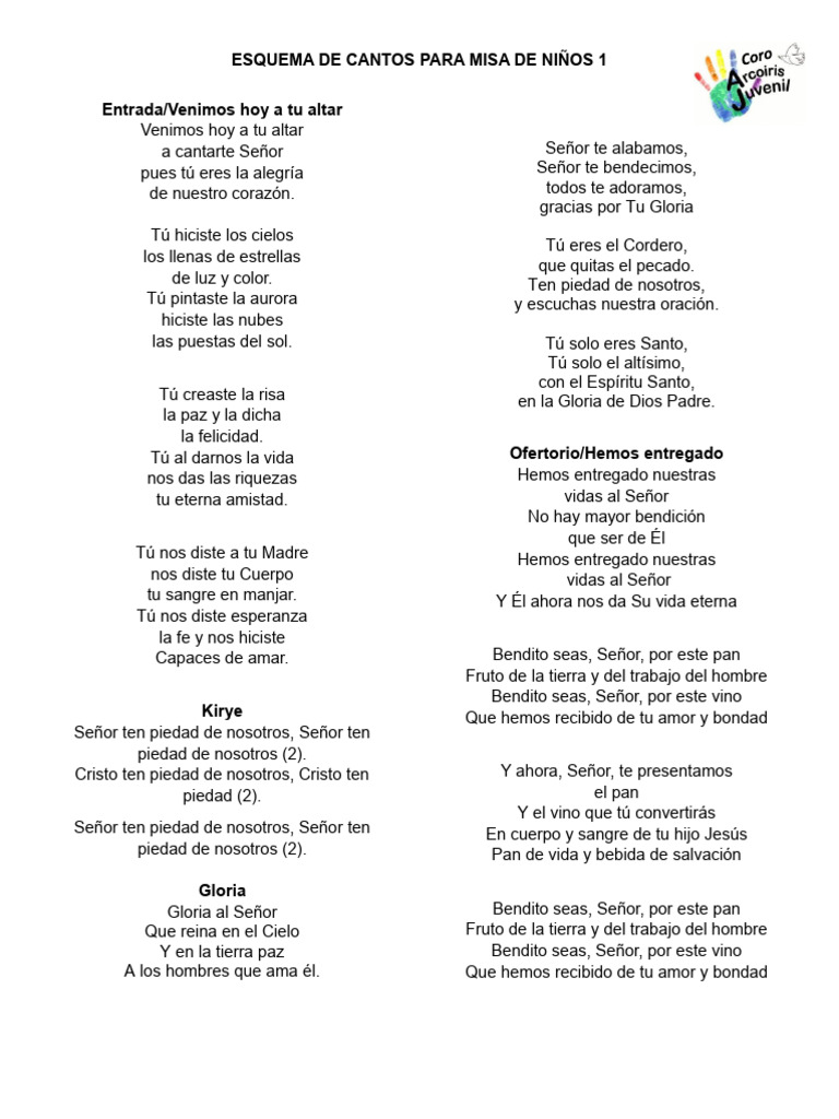 ESQUEMA DE CANTOS PARA MISA NIÑOS 1 | PDF | eucaristía | Cristo (título)