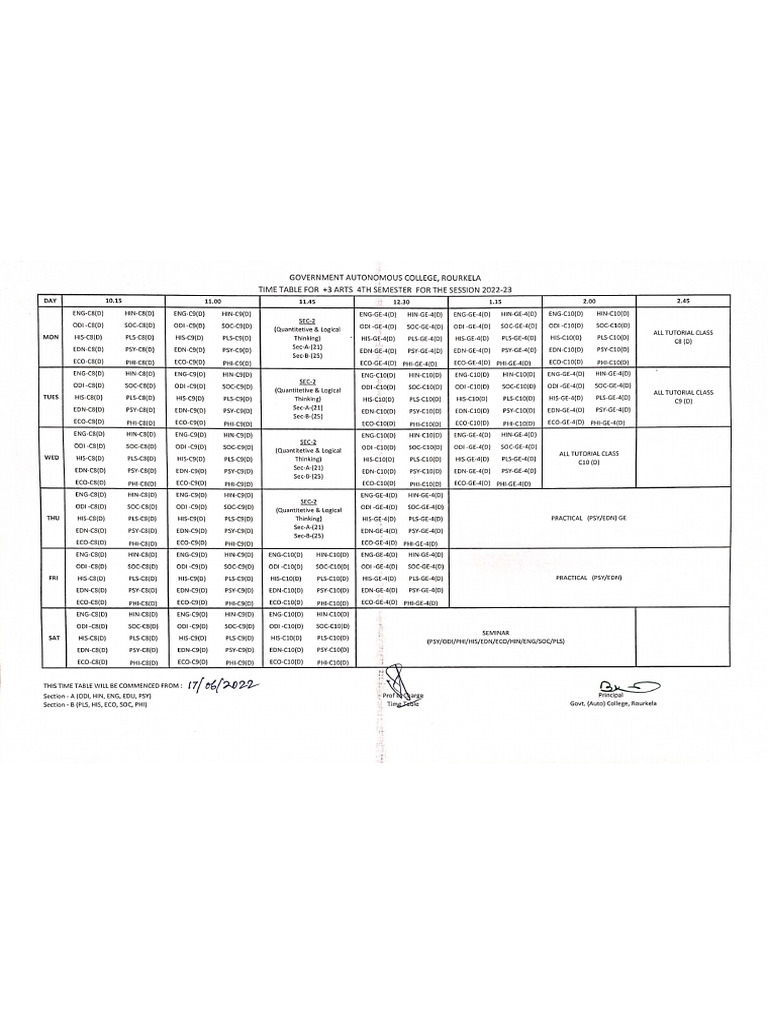 +3 4th Sem Time Table 16 06 2022 | PDF