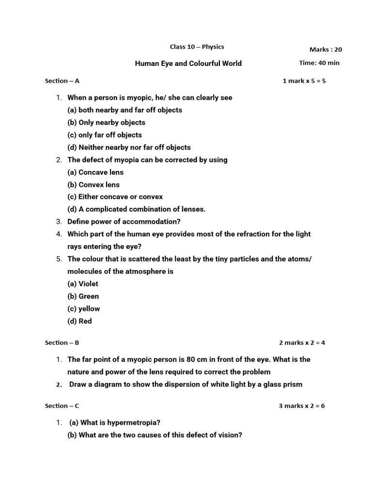 Human Eye 1 20mark | PDF