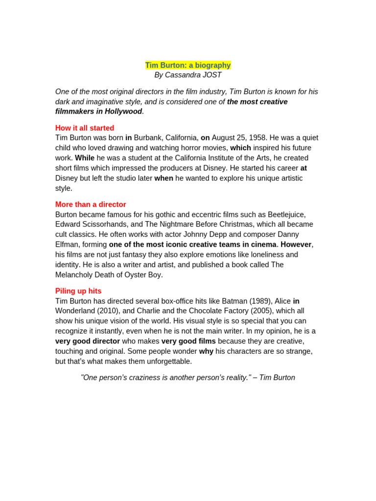 Tim Burton Biography | PDF